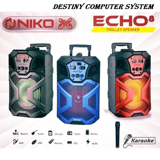 Jual Speaker Trolley Portable Bluetooth Niko ECHO8 Karaoke ( Free Mic ...
