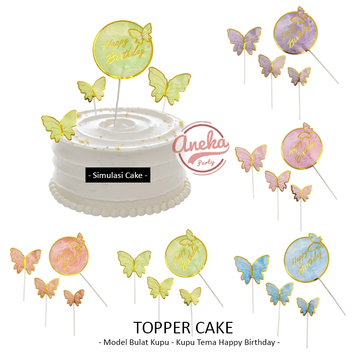 Jual Topper Cake HBD Bulat Kupu Kupu / Hiasan Kue Topper HBD kupu kupu ...