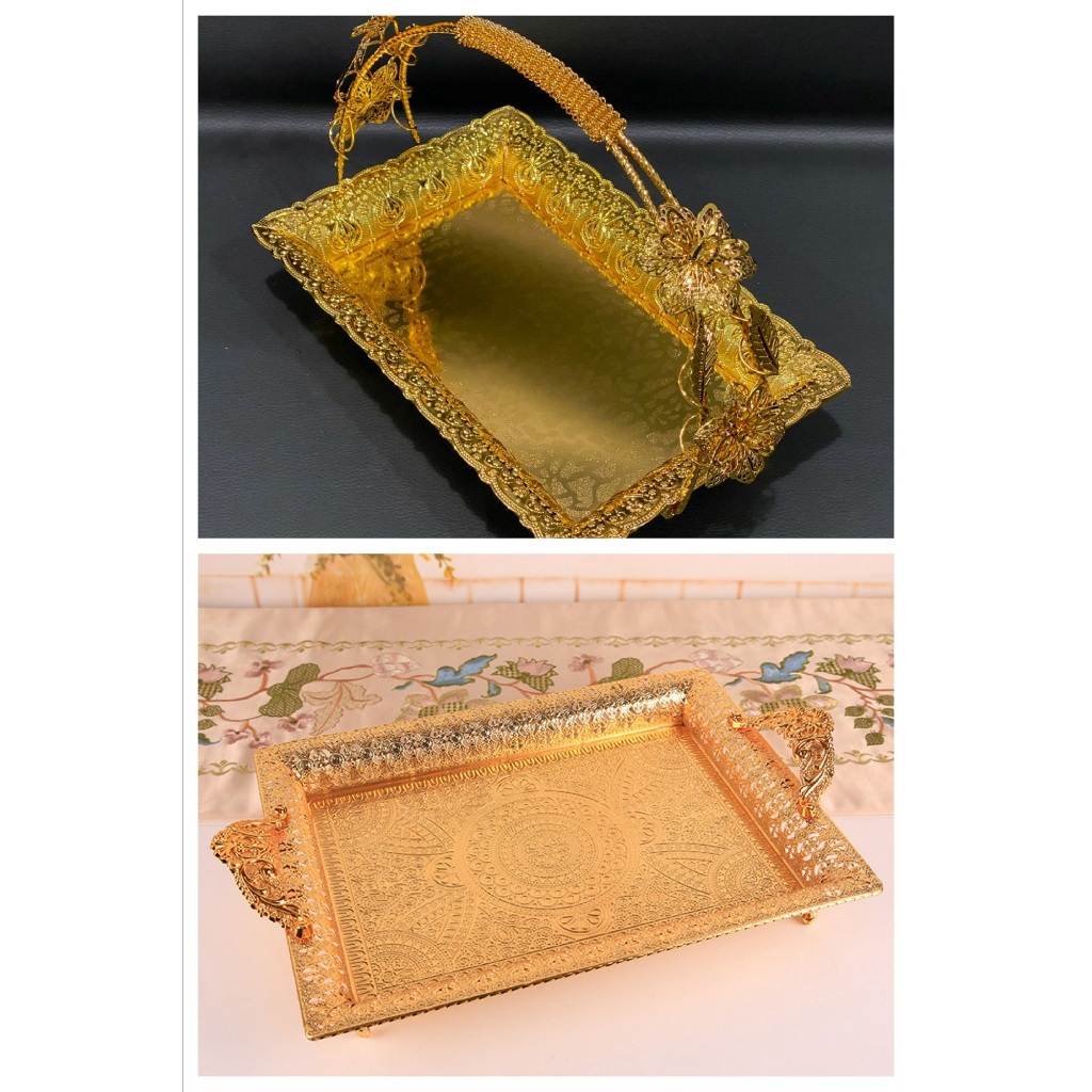Jual Nampan Emas Arab Gagang Oleh-Oleh Haji Umroh Ukuran 28X18 Cm ...