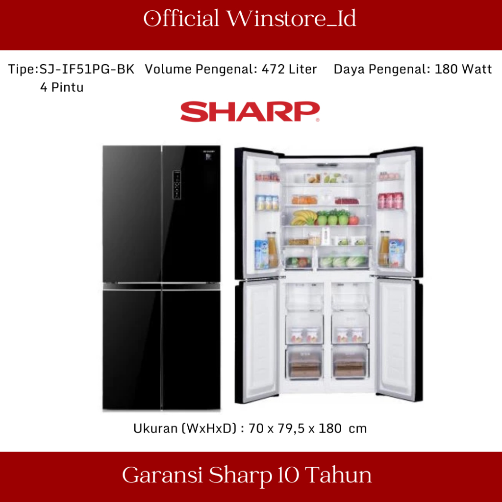 Jual LEMARI ES SHARP 4 PINTU SJ-IF51PG-BK NEW SERIES SJ-IF51 SIDE BY SIDE | Shopee Indonesia