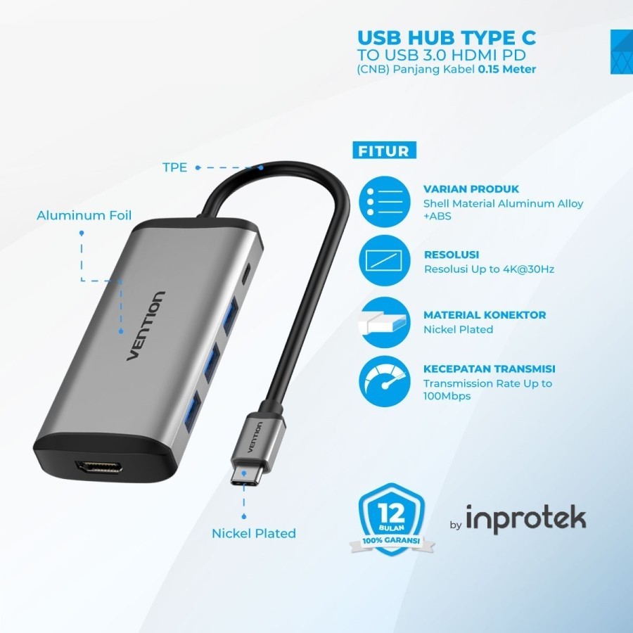 Jual VENTION ADAPTER 5IN1 THUNDERBOLT 3.0 MHL USB TYPE C TO HDMI USB 3. ...