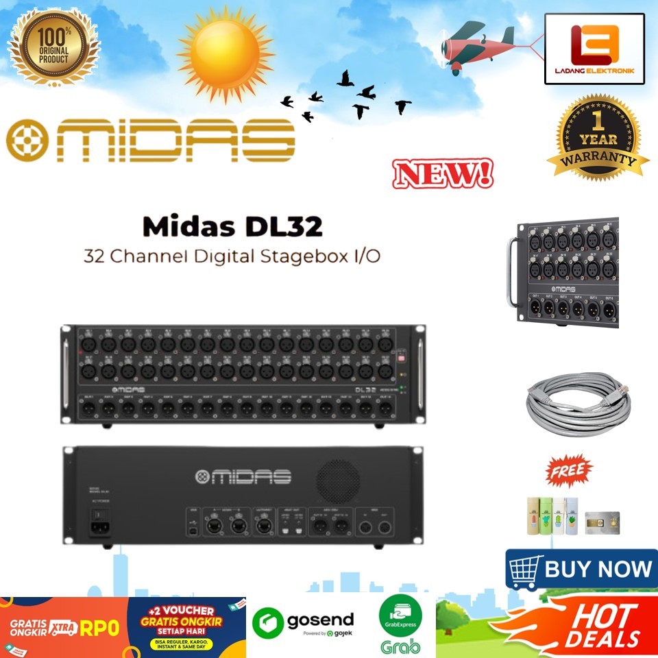 Jual Midas DL32 DL-32 Digital I/O Stagebox Snake Cable 32 Channel In 16 ...