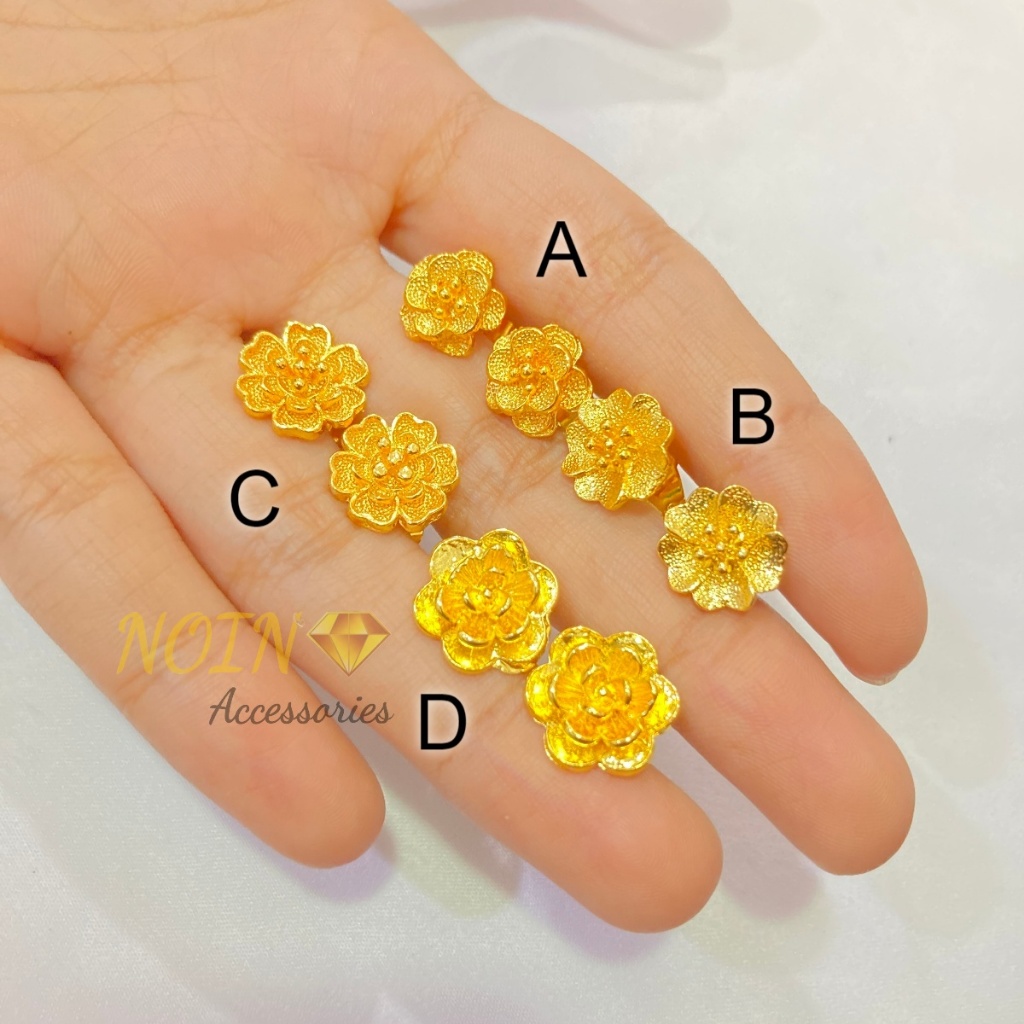Jual Anting Tusuk Motif Bunga / Mawar Warna 24 Karat Lapis Emas ...
