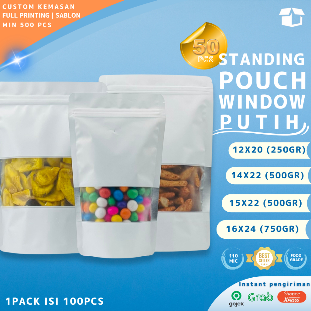 Jual Standing Pouch Window Zipper Putih | Zipper | Kemasan Premium ...