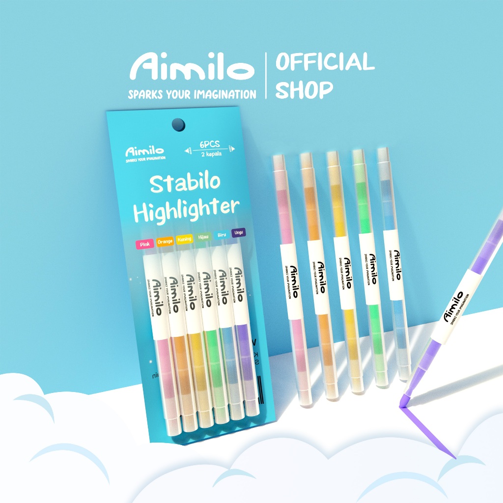 Jual Aimilo Stabilo Pastel 1 Set Highlighter 2 Sisi 6 PCS | Shopee ...
