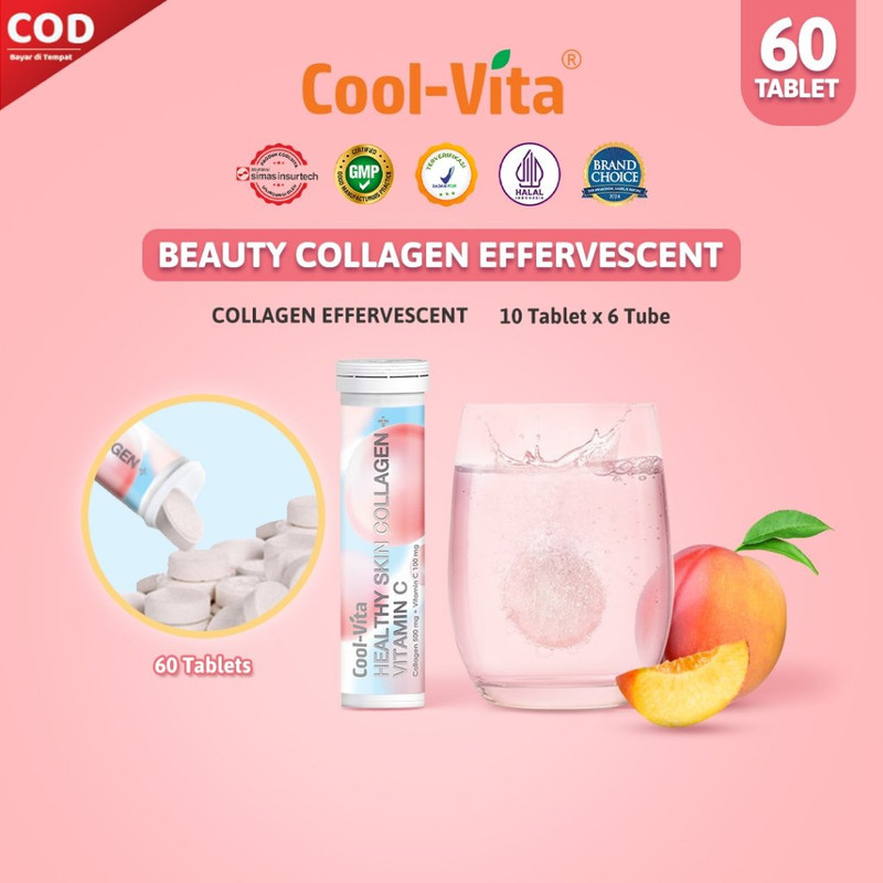 Jual [1 Tube - 10 Tablet] Coolvita Paket Cerah Bersinar 30 Hari Collagen Effervescent Rasa Peach ...