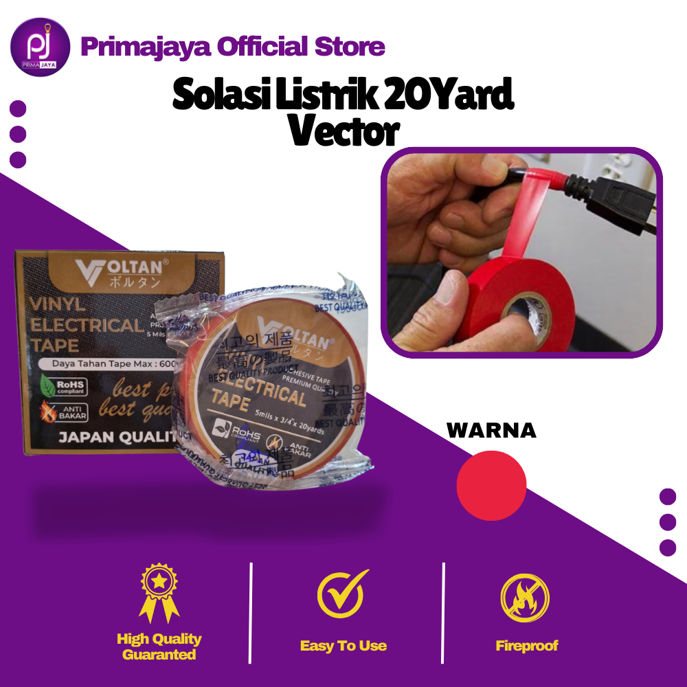 Jual Isolasi Listrik Warna Merah Electrical Tape 3/4 Inch 20 Yard Tahan ...