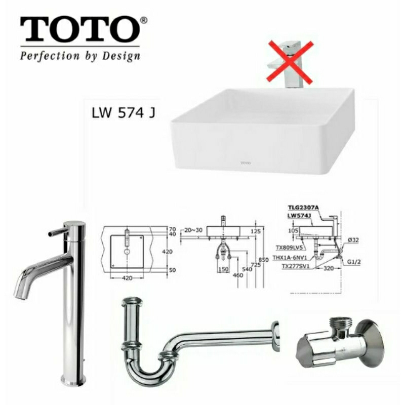 Jual Wastafel TOTO LW574J W/F Complete Set Kran Panas Dingin TX116LESN ...