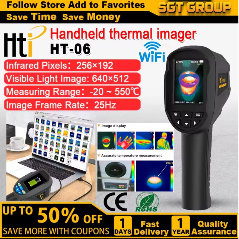 Jual HTI HT-06 256*192 Pixels WIFI Infrared Thermal Camera Transmission ...