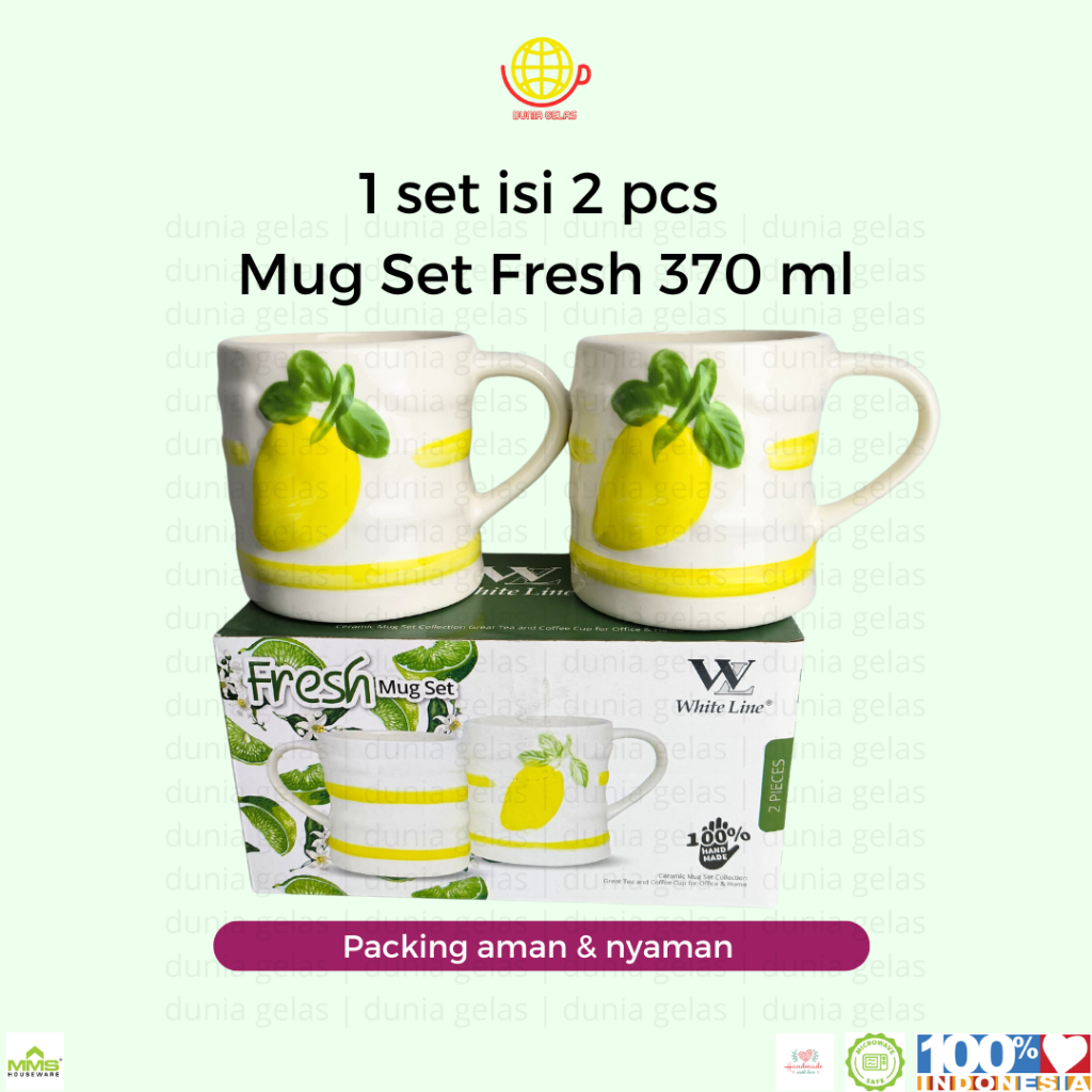 Jual 1 set isi 2 pcs Gelas Mug Fresh 370 ml / Gelas Keramik Motif Buah ...
