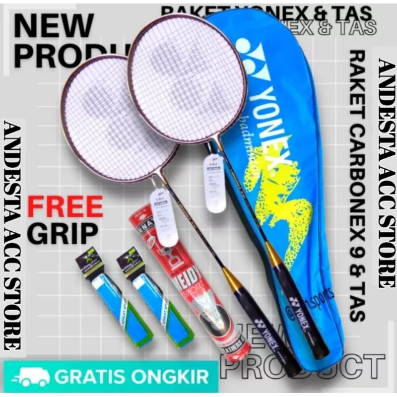 Jual RAKET BADMINTON CARBONEX 9 PAKET LENGKAP 2 RAKET 2 GRIP 1 TAS 12 KOK | Shopee Indonesia