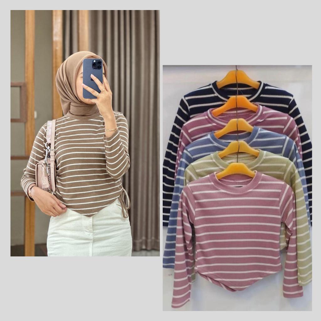 Jual SHAFA BLOUSE SALUR SERUT RIB KNIT // BLOUSE SERUT WANITA LENGAN ...