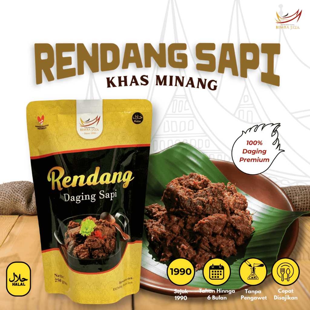 Jual Rendang Daging Sapi Minang Asli Padang Tahan Lama Kemasan Sachet 300 gr BIMBA JAYA Instan ...