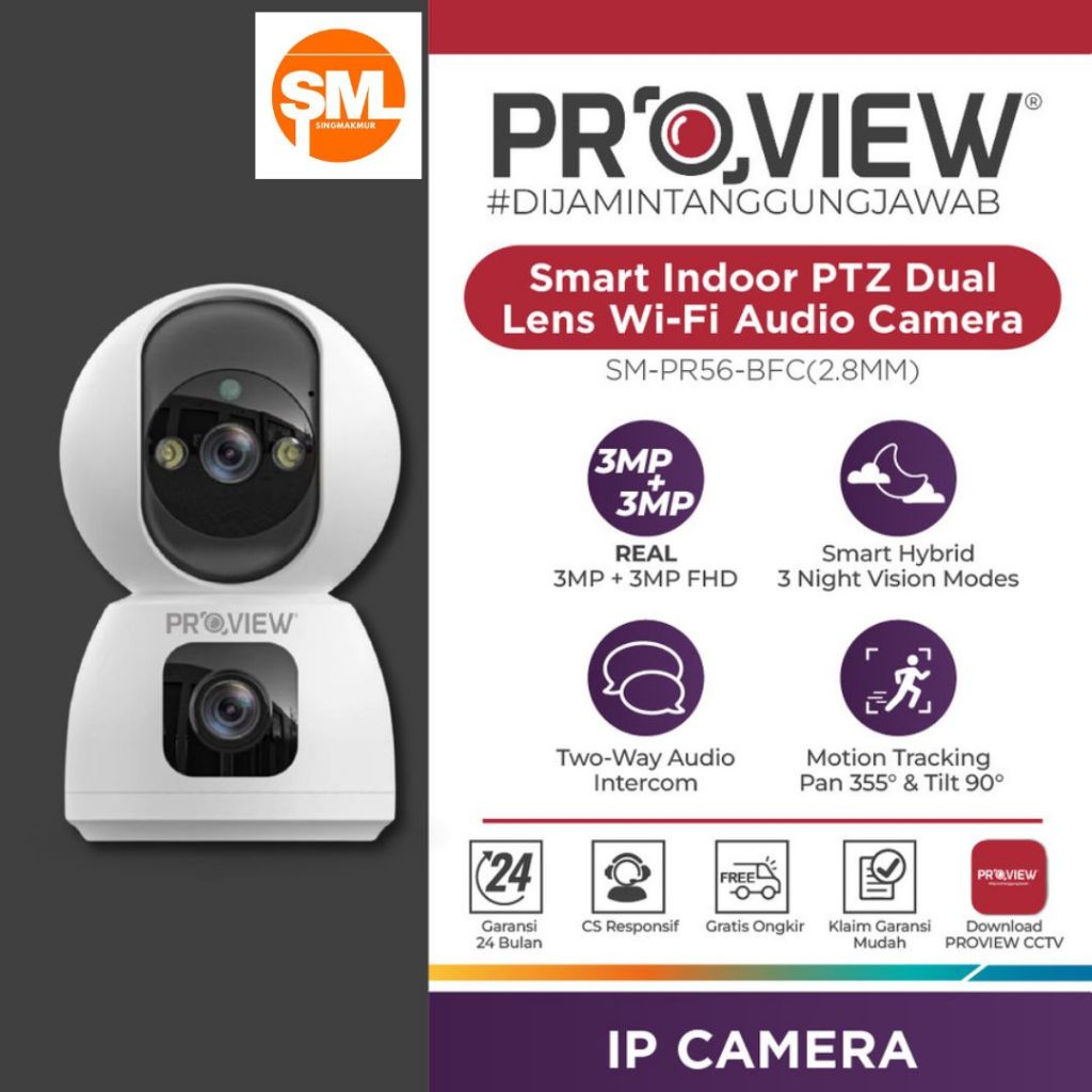 Jual PROVIEW Smart Indoor PTZ Wifi Dual Lens Camera 3MP Hybrid 3 Night ...