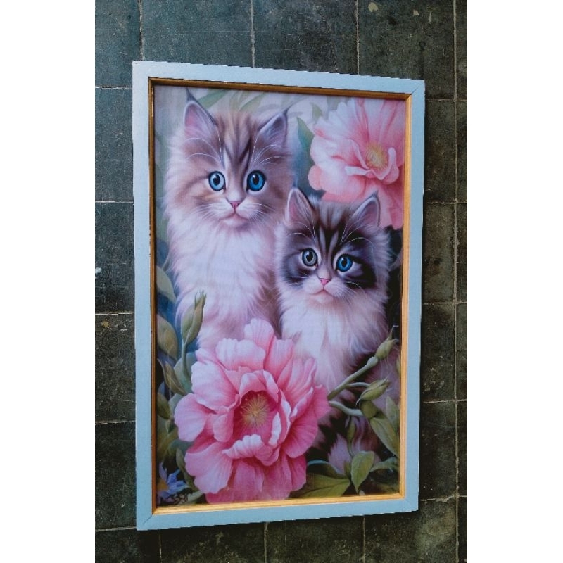 Jual hiasan dinding lukisan cetak kucing cat plus figura ukuran 85*55 ...