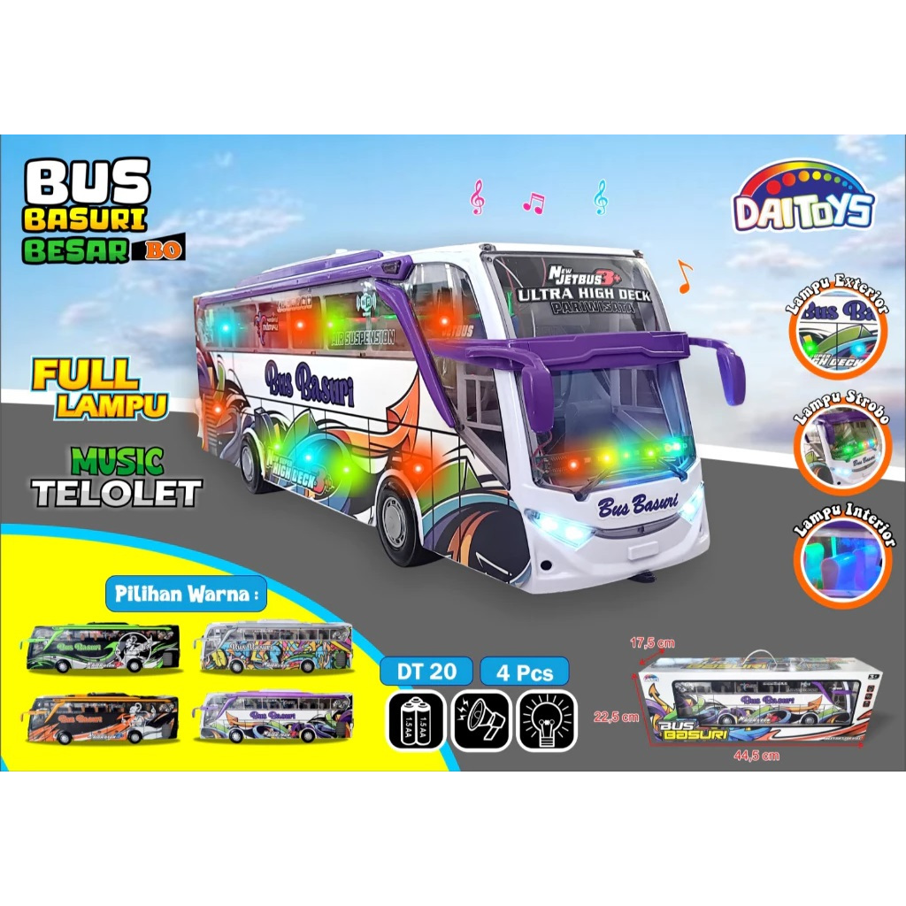 Jual DT 20 BUS BASURI SUPER JUMBO VIRAL PANJANG 66CM / MAINAN MINIATUR ...