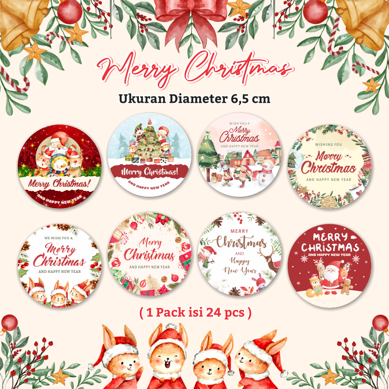 Jual (24 pcs) Sticker Natal Christmas Stiker Cookies Kue Xmas / Stiker ...