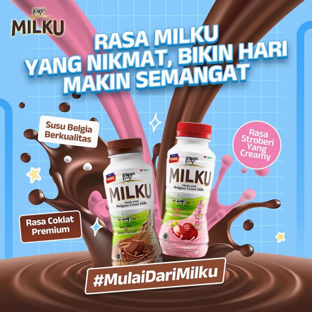 Jual Milku Susu UHT Rasa Coklat dan Stroberi 1 Botol | Shopee Indonesia