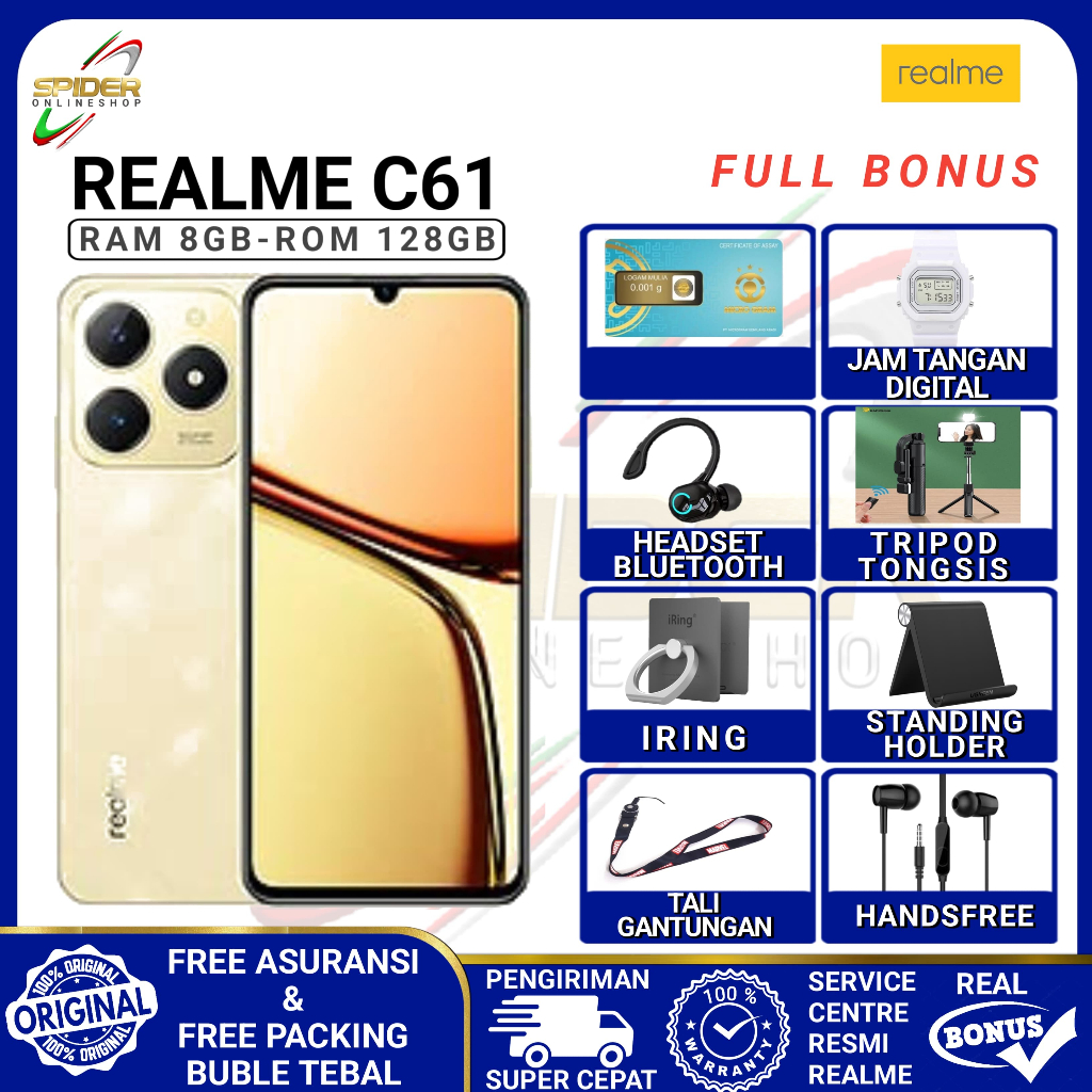 Jual REALME C61 RAM 8/128GB ( 6.74 inci, 90Hz 5000 mAh ) ORIGINAL GARANSI RESMI INDONESIA ...