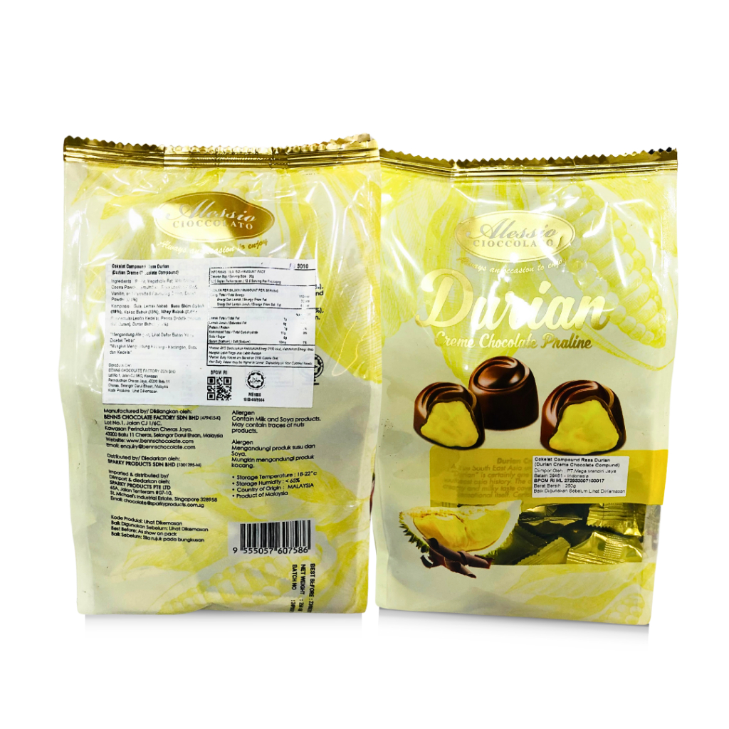 Jual Coklat Alessio Praline DURIAN 250gr / Coklat isi Cream Durian ...
