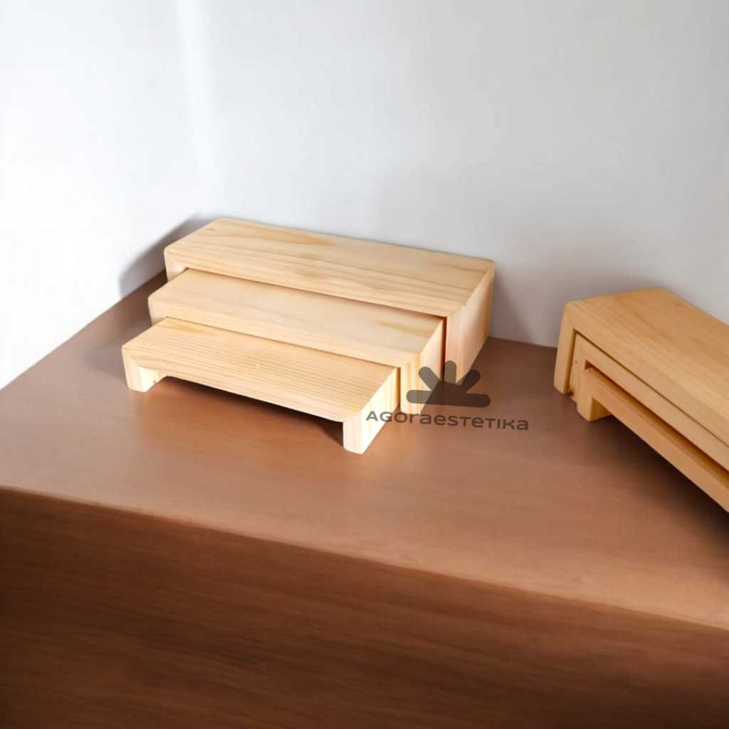 Jual Rak Display Rak 3 Susun / Pajang Produk Rak Tangga Kayu Pajangan ...