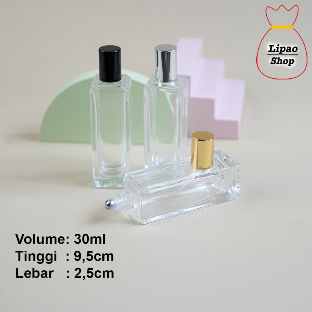 Jual Botol Roll On 30ml Kaca Tebal KOTAK Clear - Bola Besi ...