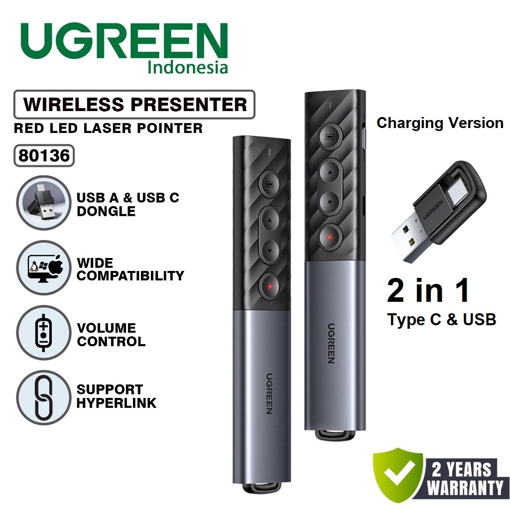 Jual UGREEN 80136 Laser Pointer Presenter RED Type C USB Dual Conection ...