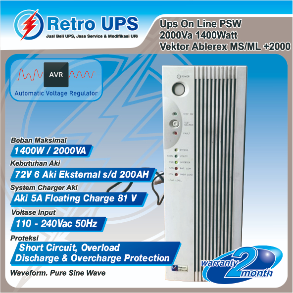 Jual Ups On Line PSW 2000Va 1400Watt Vektor Ablerex MSML +2000 | Shopee ...