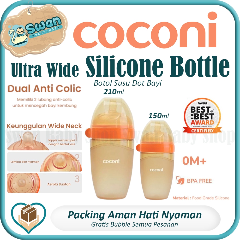 Jual Coconi Ultra Wide Neck Baby Silicone Bottle 150ml / 210ml / Botol ...