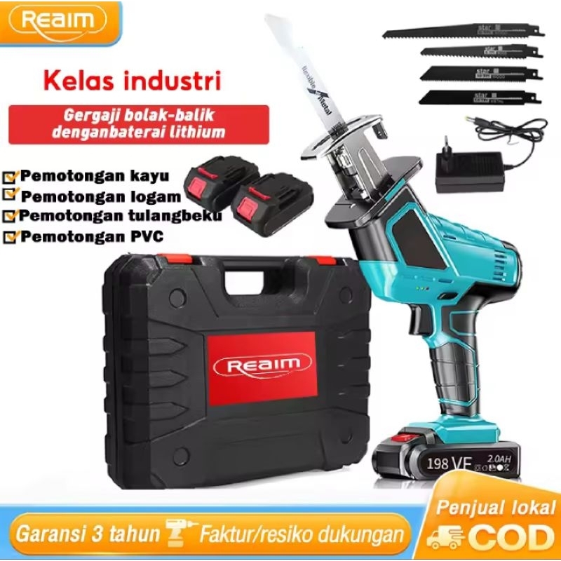 Jual REAIM Reciprocating Saw Cordless Gergaji Kayu Portable Genggam Lithium mesin Gergaji ...
