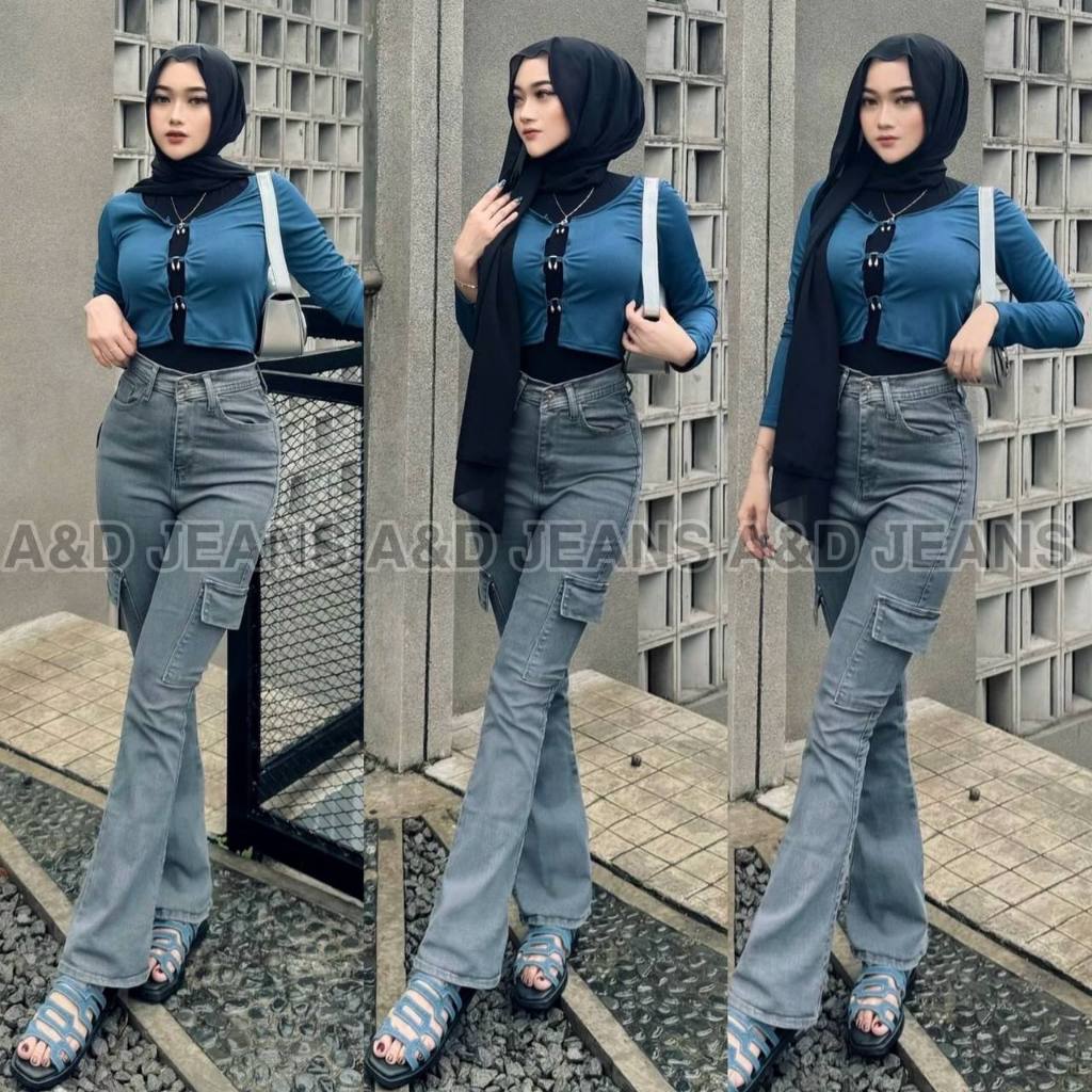 Jual Jeans Cutbray Kargo Celana Jeans Wanita Celana Cargo Cutbray Highwaist | Shopee Indonesia