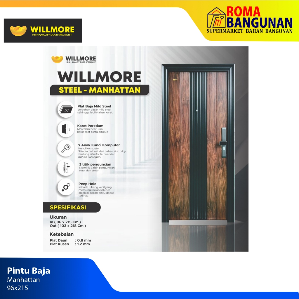 Jual Willmore Pintu Baja / Pintu UPVC Premium Manhattan Wood black 215X96CM | Shopee Indonesia