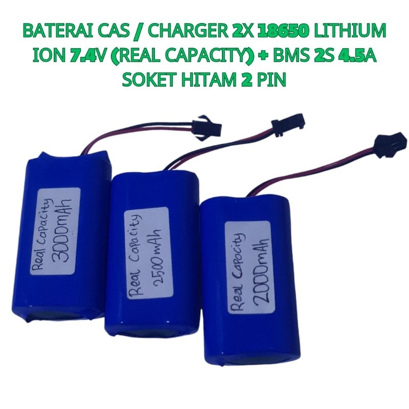 Jual 2X 18650 Lithium ion Battery 7.4V (REAL KAPASITAS) dilengkapi BMS ...