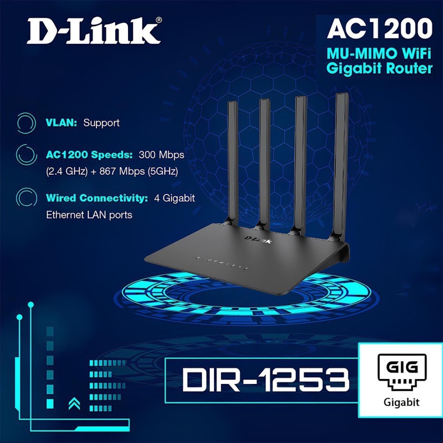 Jual D-Link MESH DIR-1253 AC1200 MU-MIMO Wi-Fi Gigabit Router | Shopee Indonesia