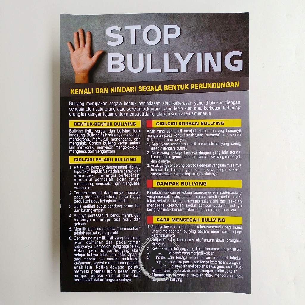 Jual Poster Kenali Segala Bentuk Perundungan - Ciri Ciri Pelaku Bullying - Poster Sekolah ...