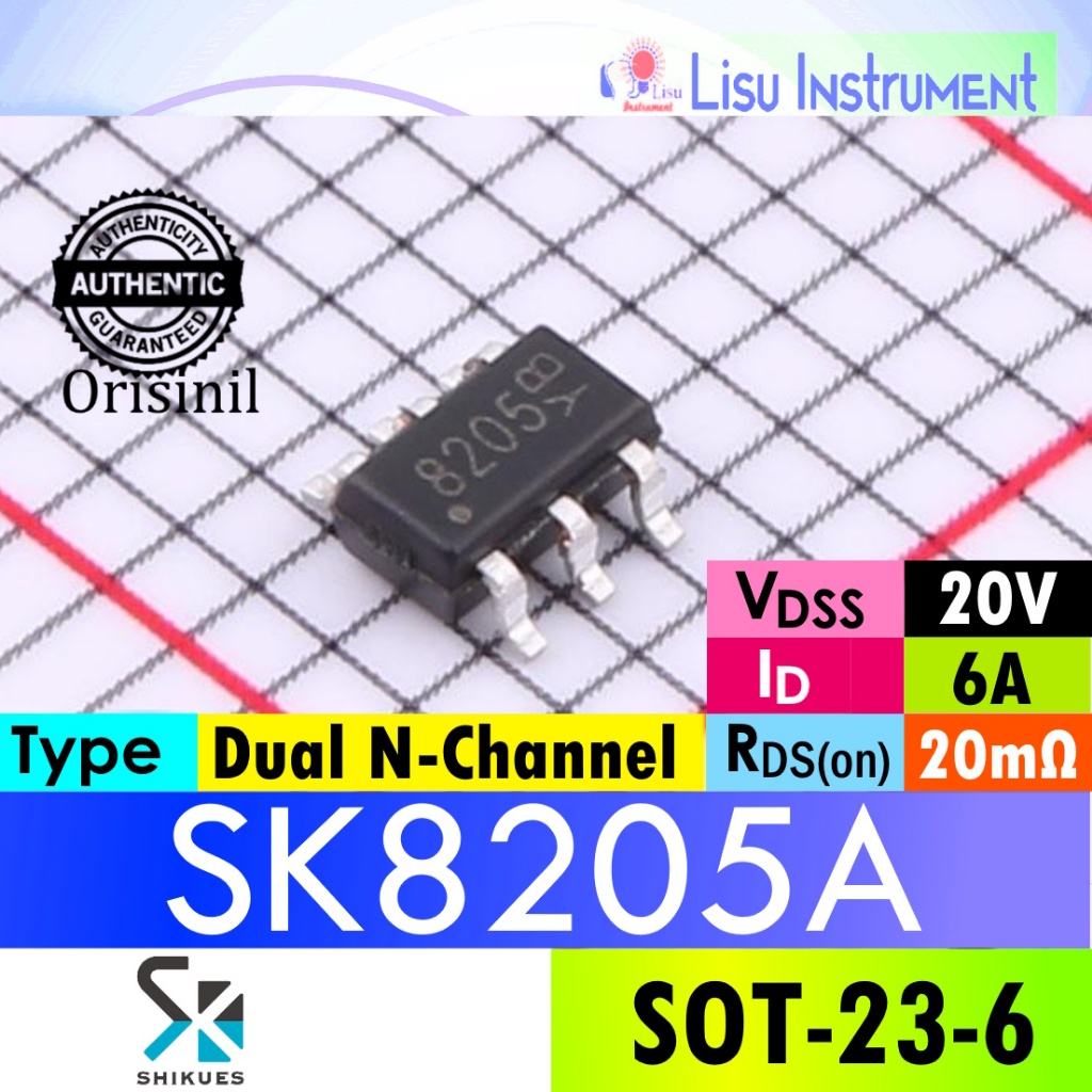 Jual SK8205A 20V 6A Dual N-Channel MOSFet 8205 SOT-23-6 Shikues Original | Shopee Indonesia
