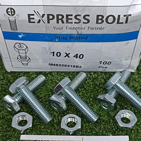 Jual Baut Mur Besi Baut Mur Hexagon Besi M10X40 Putih P1.5 (Kunci 17 ...