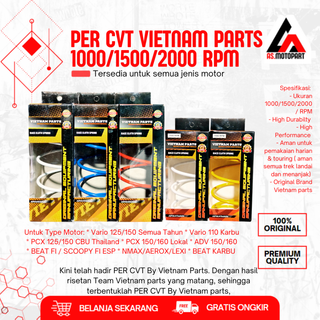 Jual PER CVT RACING VIETNAMPARTS 1000 1500 2000 RPM BEAT VARIO PCX NMAX ...