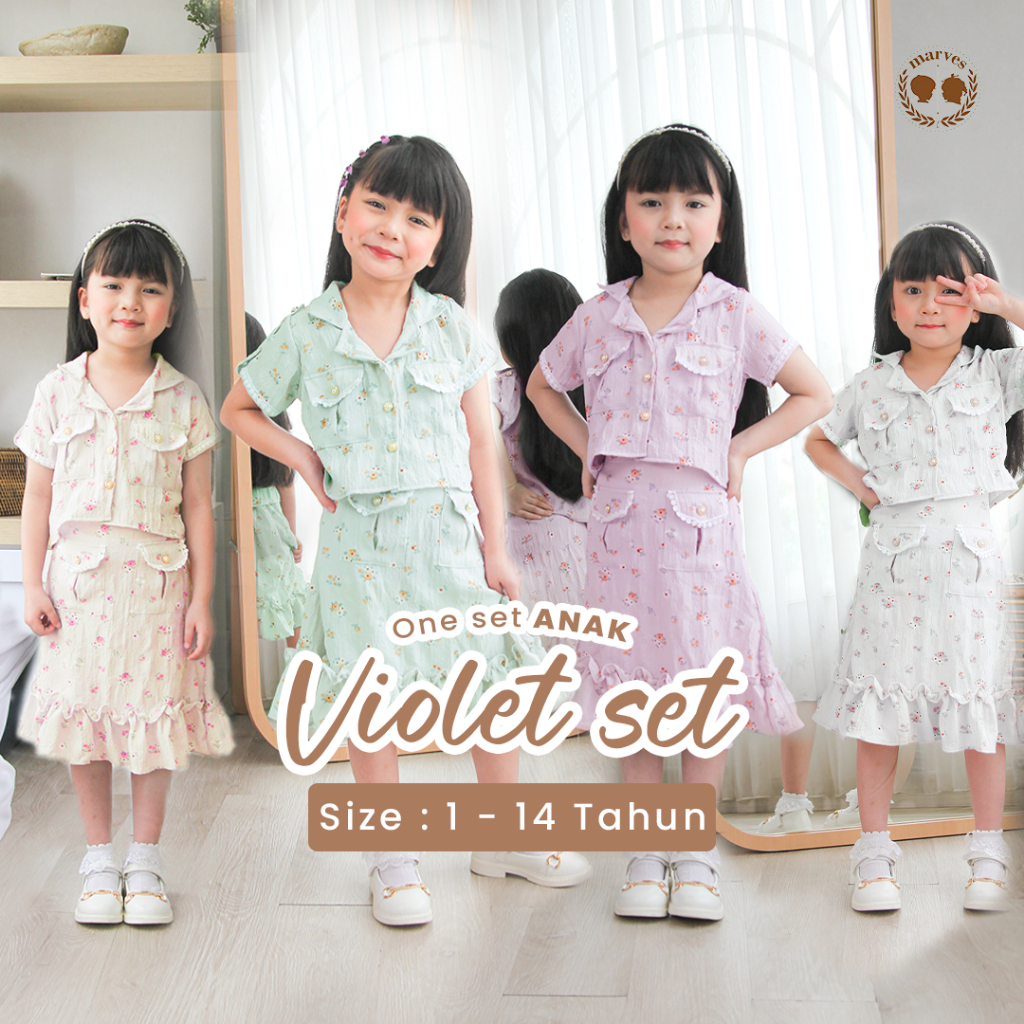 Jual MARVES Violet Set Setelan Baju Rok Anak Perempuan Korean Style ...