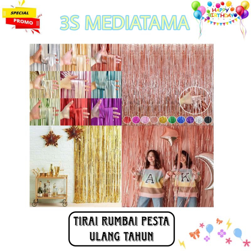 Jual Tirai Foil Metalic Dekorasi Ulang Tahun Rumbai Plastik Warna-warni ...