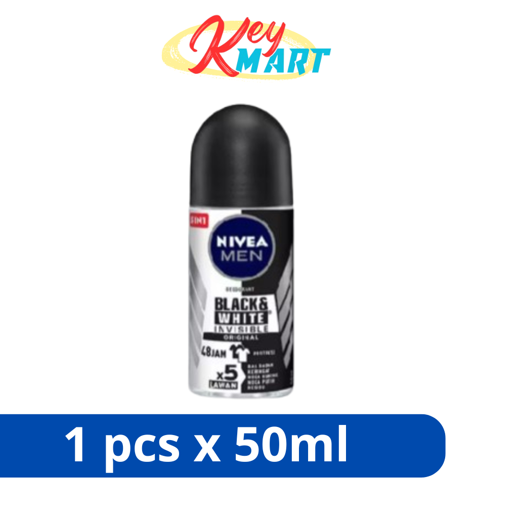 Jual NIVEA MEN Personal Care Deodorant Invisible Black & White Roll-On 50 ml - Keymart | Shopee ...
