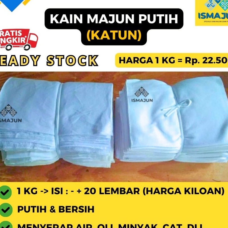 Jual KAIN LAP MAJUN PERCA PUTIH BAHAN KATUN TANPA JAHITAN KAIN BAL KAIN ...