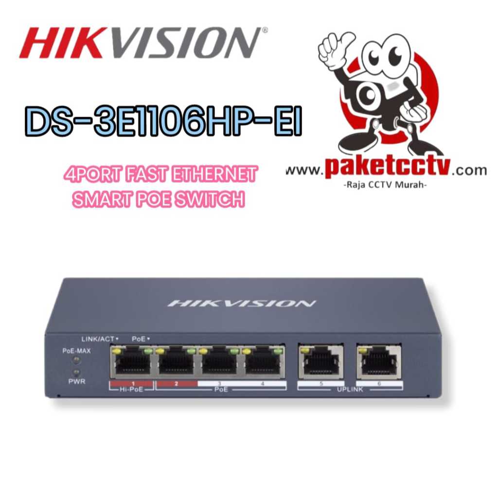 Jual HIKVISION DS-3E1106HP-EI 4 PORT FAST ETHERNET SMART POE SWITCH | Shopee Indonesia