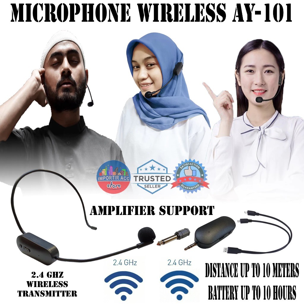 Jual Microphone Wireless Bando UHF 2.4G Receiver Imam Masjid CS Tour Guide AY 101 | Shopee Indonesia