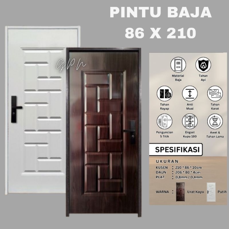 Jual Pintu Baja Anti Karat 86 x 210 cm Lengkap Kusen Pintu Engsel Handle Kunci | Shopee Indonesia