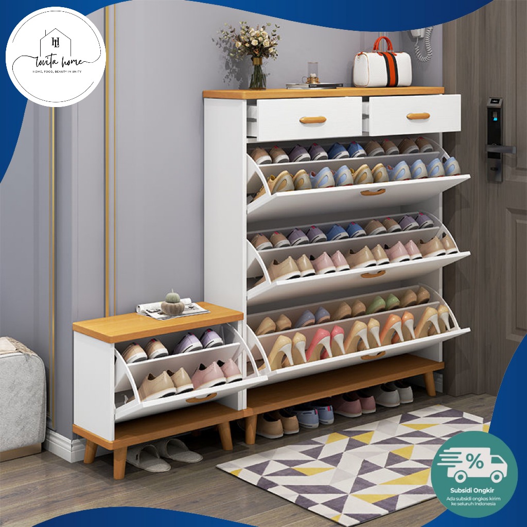 Jual Rak Sepatu Estetik Minimalis Kayu Kapasitas Besar / Rak Sepatu ...
