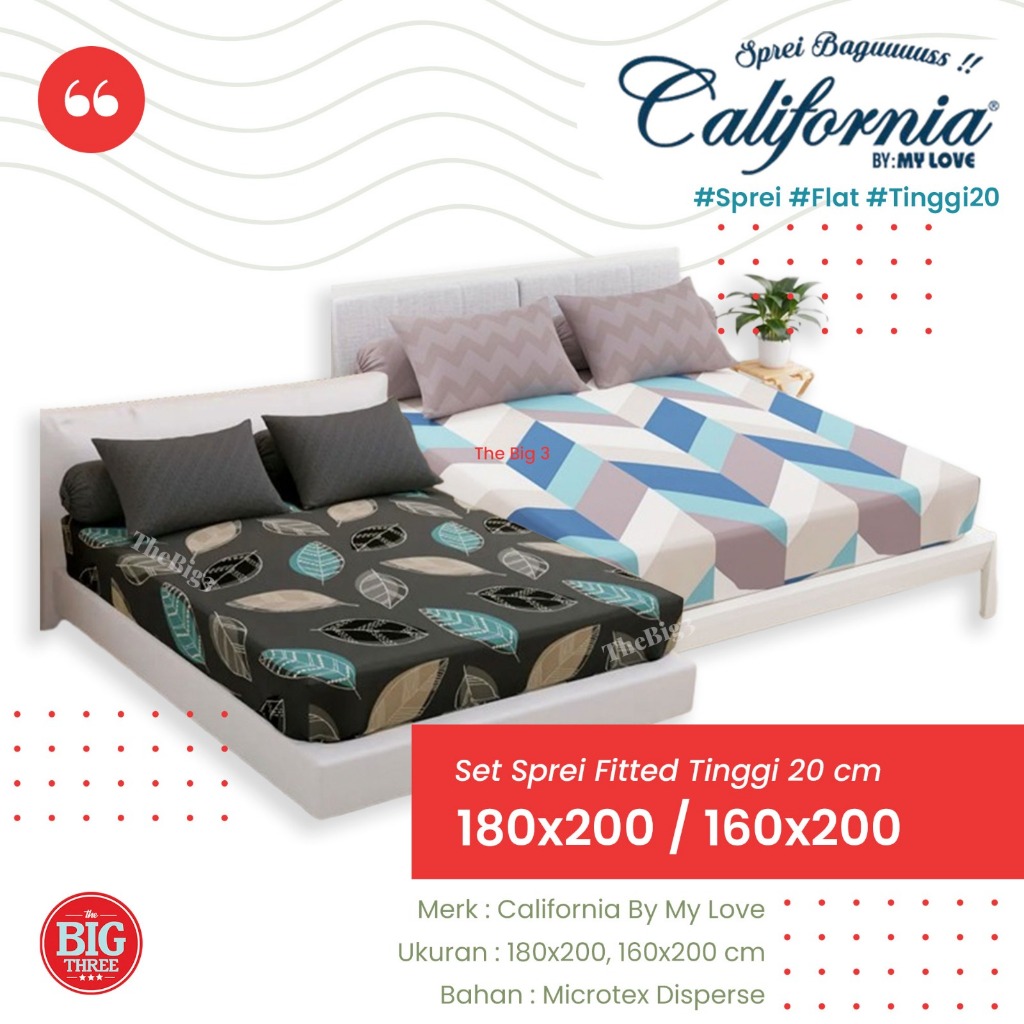 Jual CALIFORNIA SPREI 180x200/160x200 Tinggi 20cm - TBTSPREI | Shopee ...