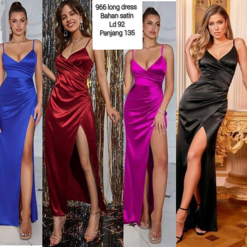 Jual 966 Satin Dress -- Ocha Wear | Dress Pesta Satin Backless | Slit ...