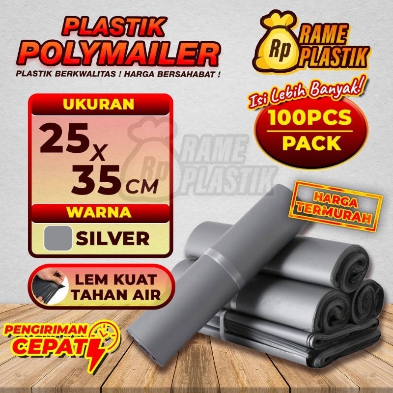 Jual Plastik Packing Kemasan Polymailer Silver Abu Abu Glossy B 25x35 ...
