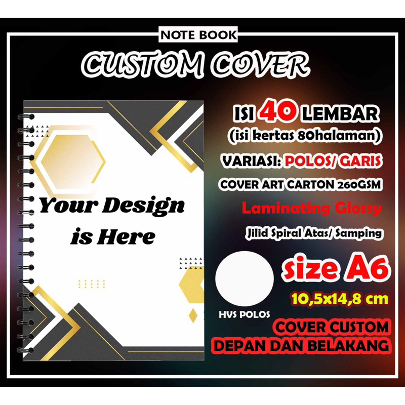 Jual Notes Custom 40 lembar A6 polos / garis Notebook Spiral A6 polos ...